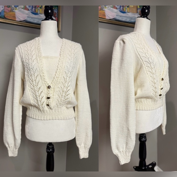 Handmade | Sweaters | Beautifully Hand Knit White Faux Double Layer ...
